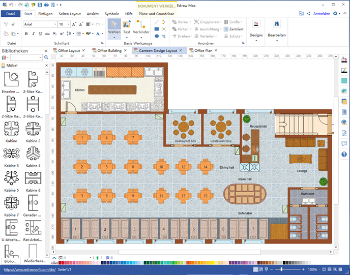 Bürolayout Software - Erstellen Sie Bürolayout aus Beispielen und Vorlagen